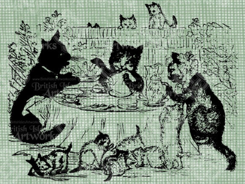 Digital Download Kitty Tea Party Kitten Cat Illustration Digi - Etsy