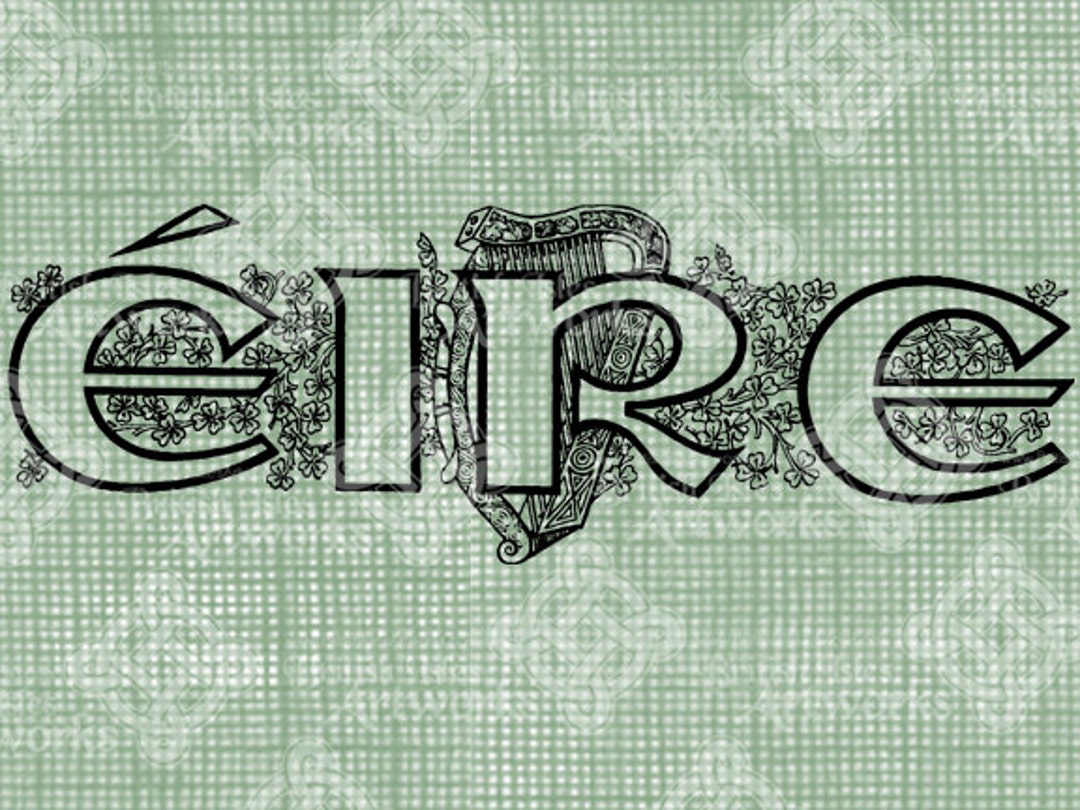 Digital Download Eire Irish Harp and Shamrocks, Antique Illustration ...