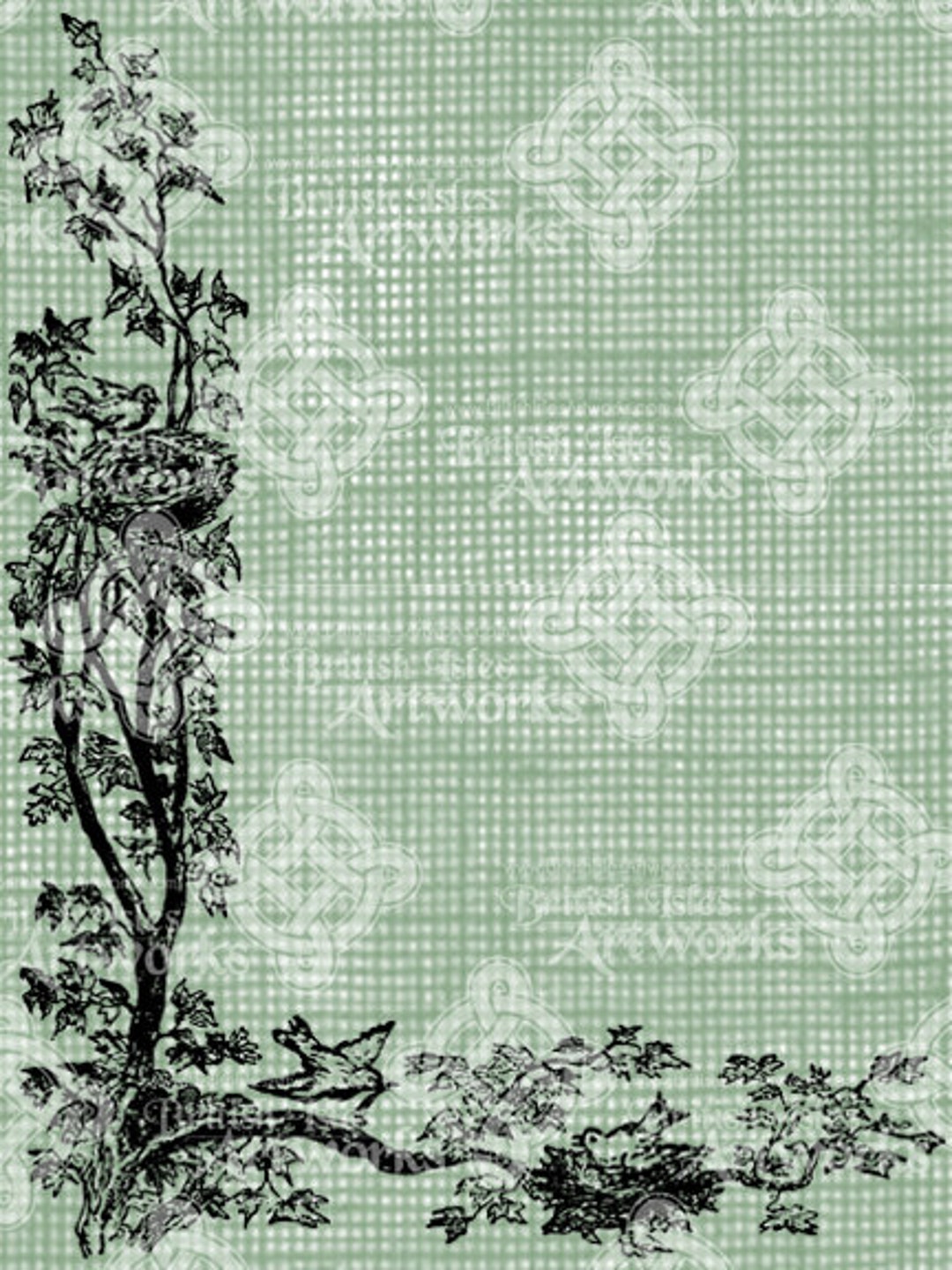 Digital Download Bird and Branches Border Corner, Digi Stamp, Antique ...