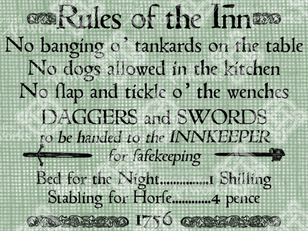 Digital Download Rules of the Inn Sign, 18th Century English Style ...