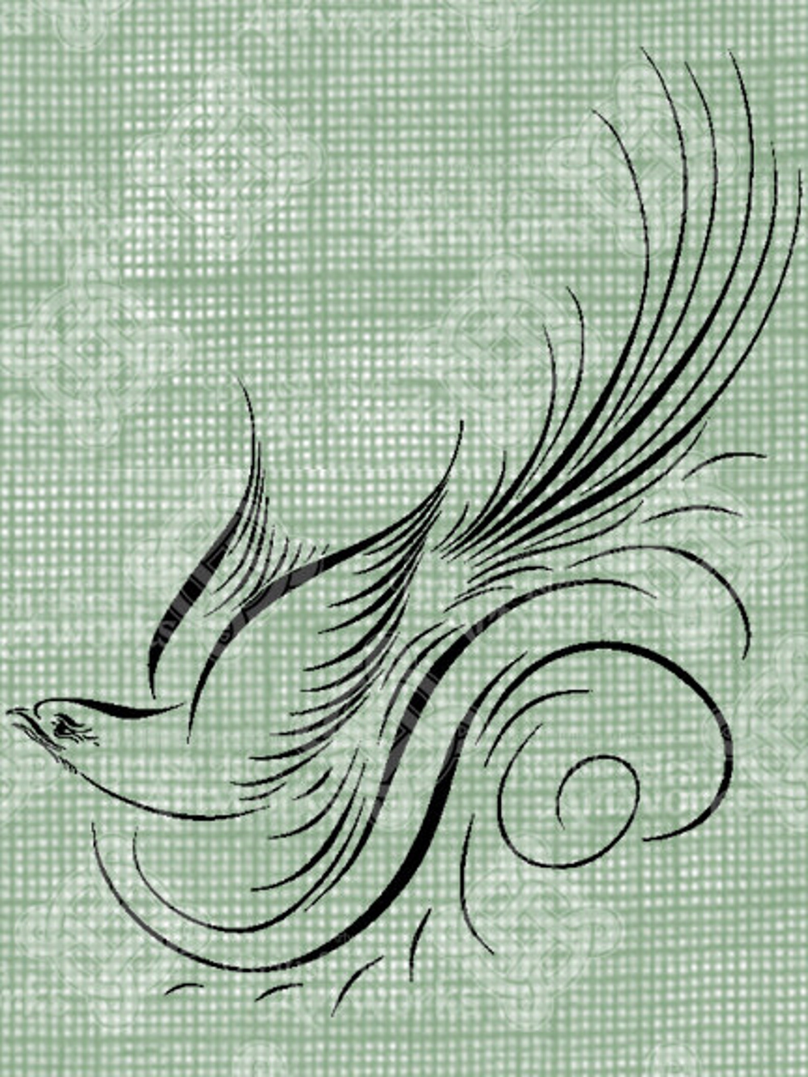 Digital Download Swooping Calligraphy Bird With Flourishes, Digi Stamp ...