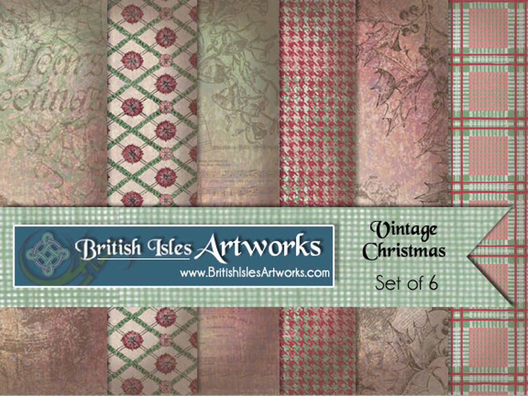Vintage Christmas Digital Scrapbook Paper Pack, Holiday Season Set of 6 ...