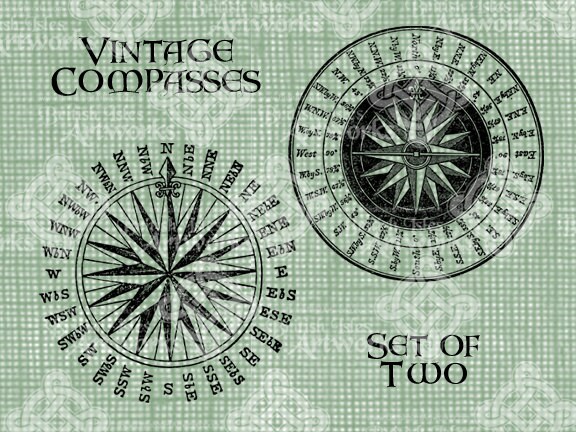 Digital Download Vintage Compass Set of 2, Ocean Navigation Digi Stamp ...