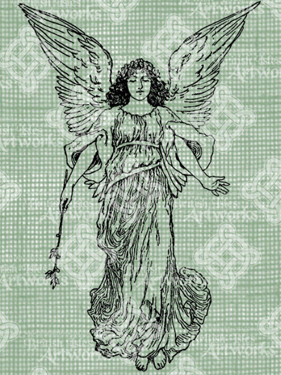 Digital Download Angel Looking Down, Vintage Drawing Digi Stamp ...