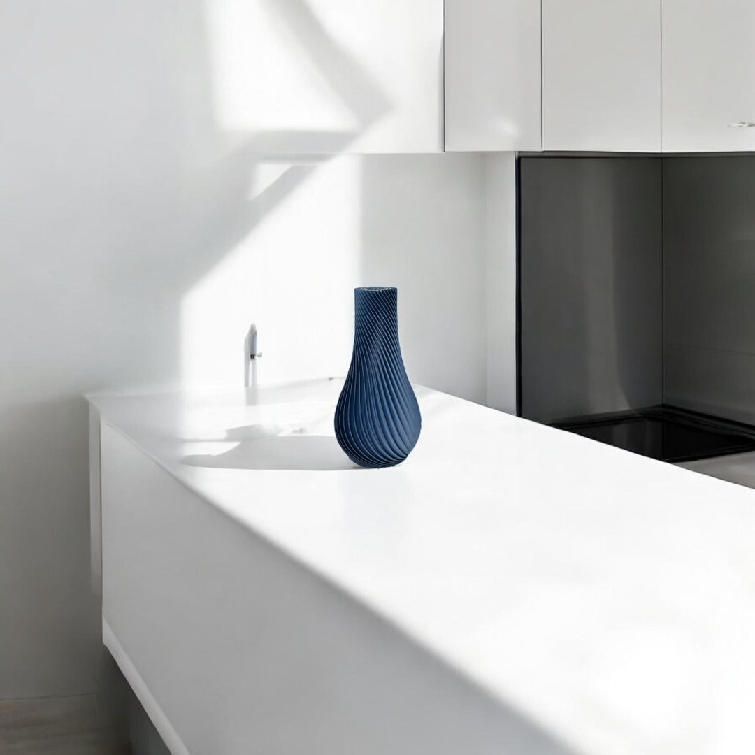 Navy Blue Waterproof Helix Vase Contemporary Centerpiece Floral Vase ...