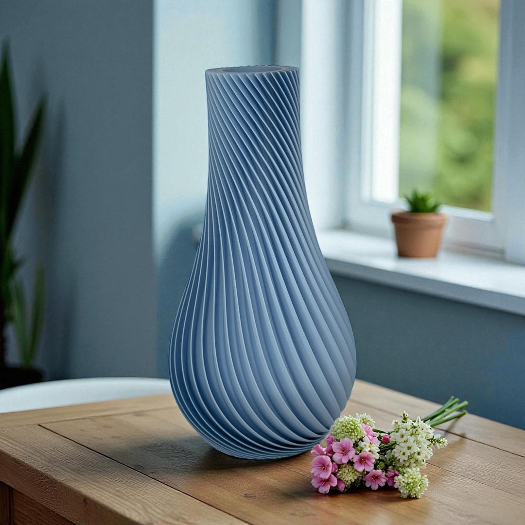 Modern Sky Blue Helix Vase Vase Geometric Swirl Decor - Etsy