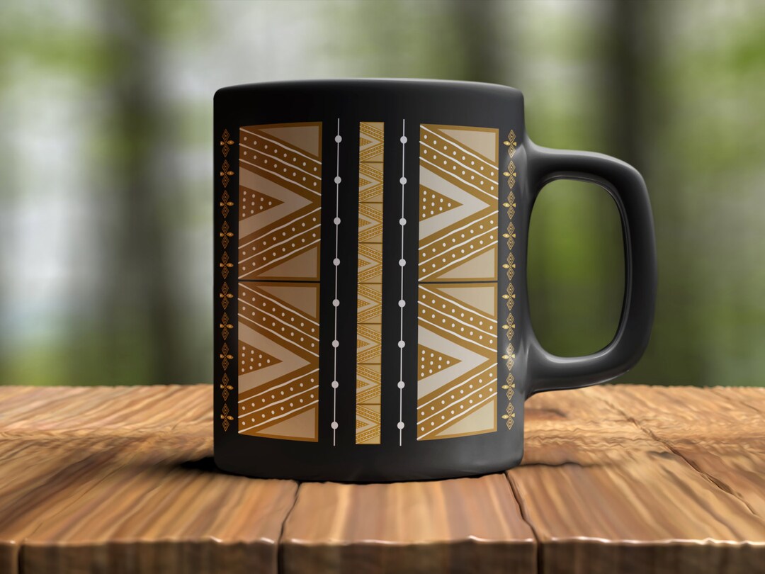 Unique African Mud Cloth Design Ceramic Black Mug Tribal Art Coffee Cup ...