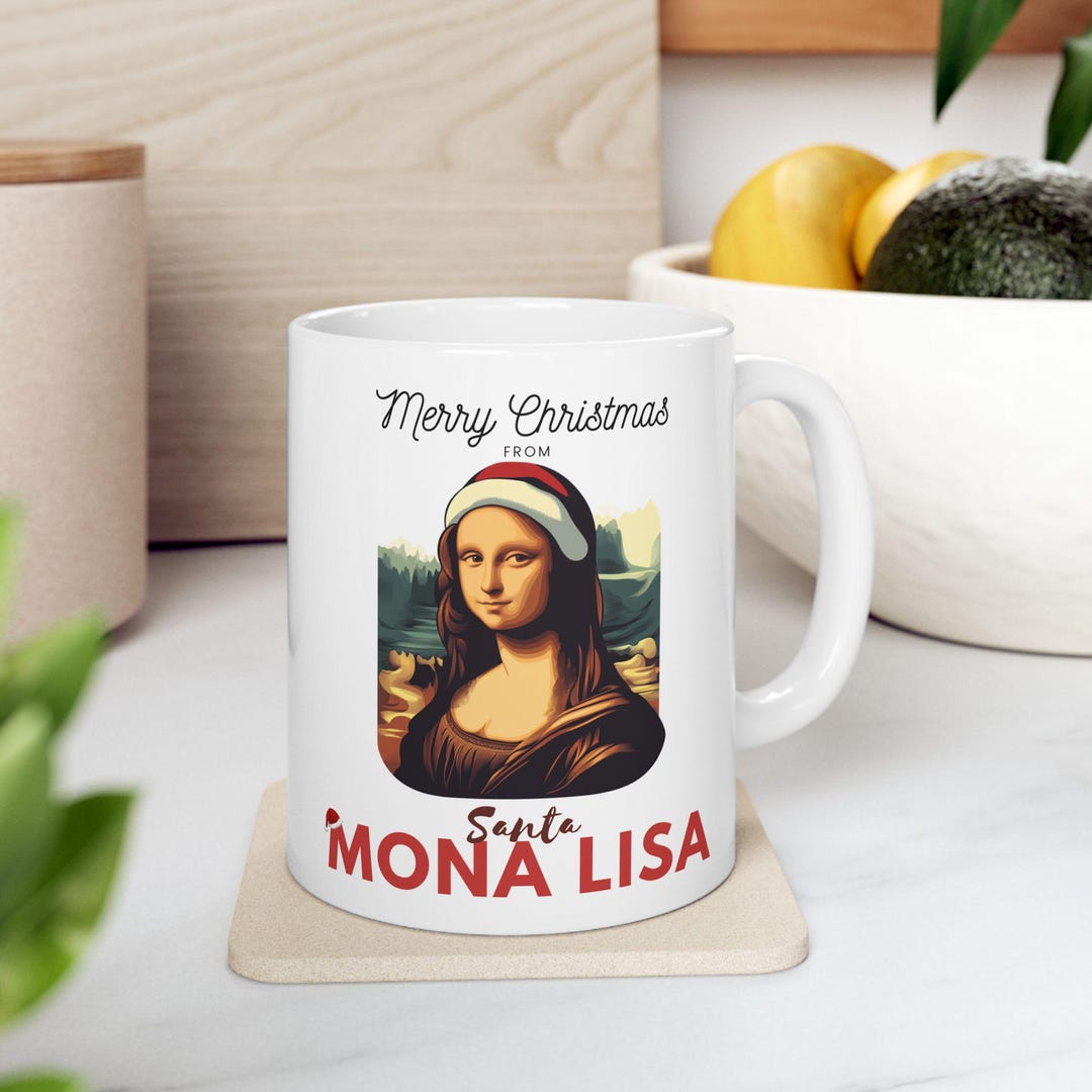 Santa Mona Lisa Mug, Mona Lisa Inspired Mug, Christmas Mug, Christmas ...