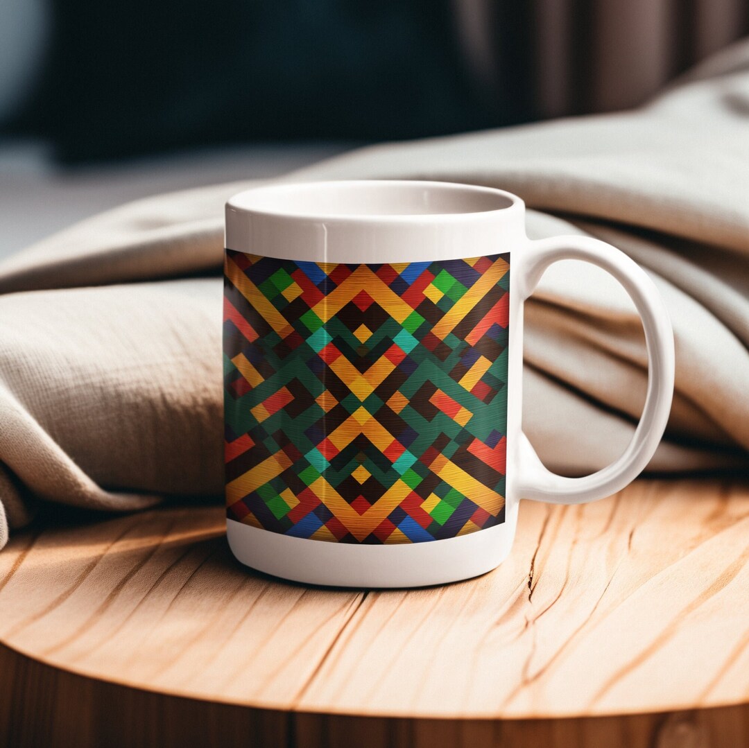 African Art Mug With Kente Cloth Design White Ceramic Coffee Mug 11 Oz ...
