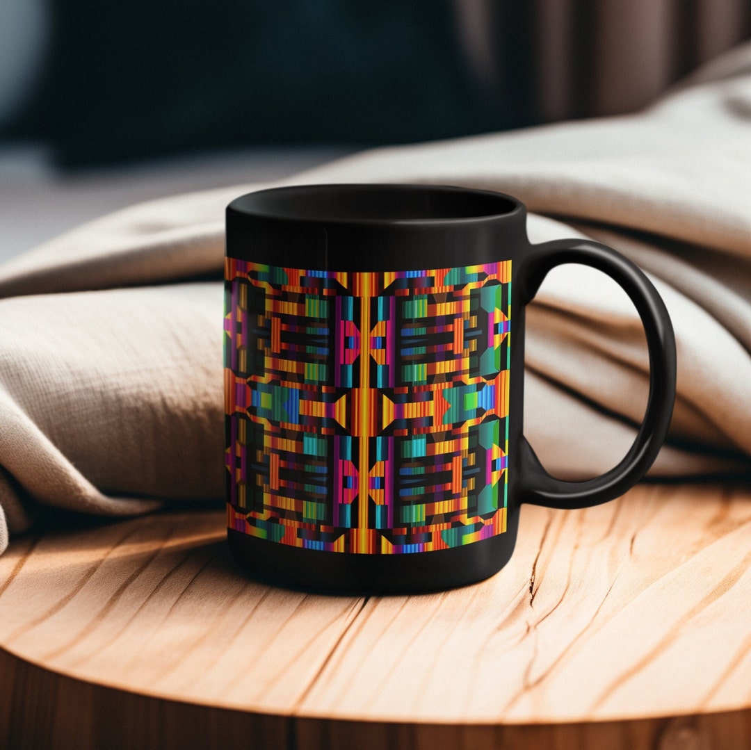 African Art Mug With Kente Cloth Design Black Ceramic Coffee Mug 11 Oz ...