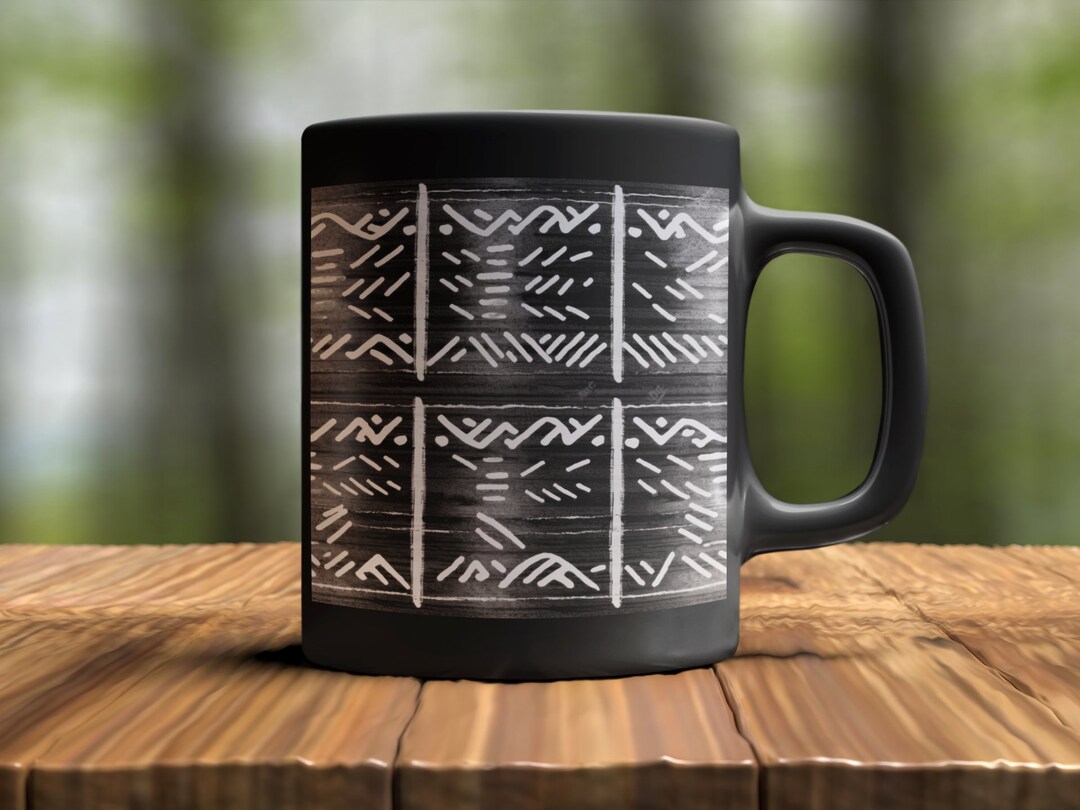 African Mud Cloth Bogolan Design Inspired Mug Black Ceramic Coffee Mug ...