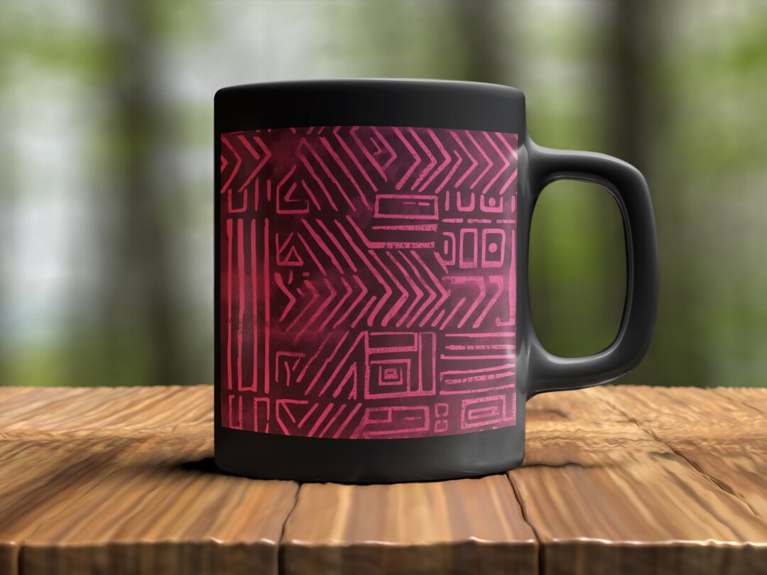 African Mud Cloth Bogolan Design Inspired Mug Black Ceramic Coffee Mug ...