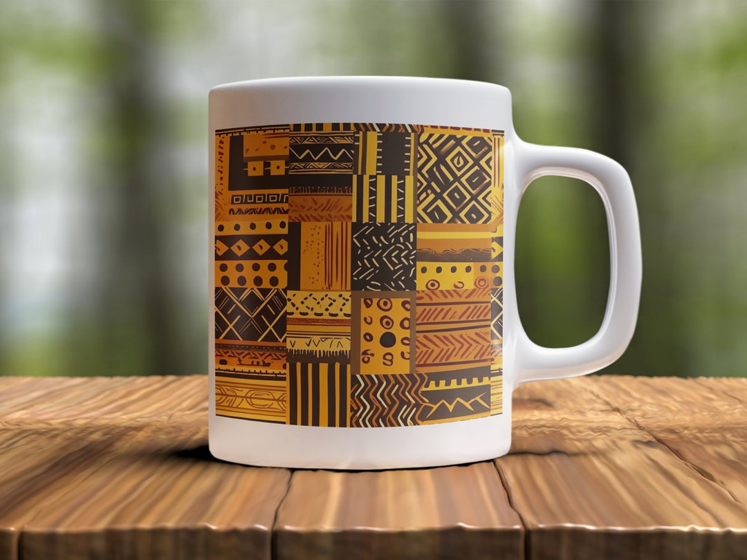 African Mud Cloth Bogolan Design Inspired Mug White Ceramic Coffee Mug ...
