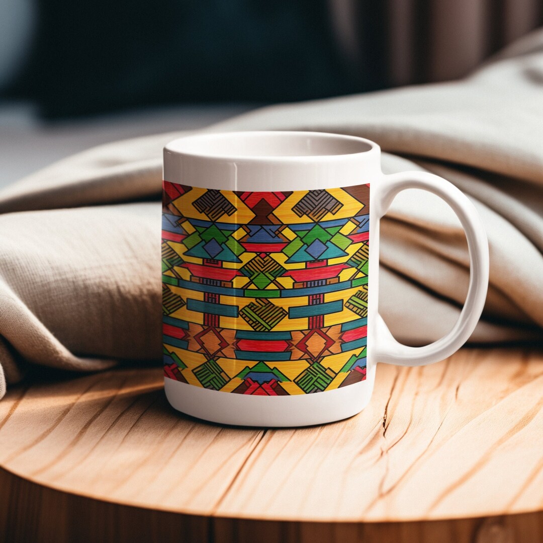 African Art Mug With Kente Cloth Design White Ceramic Coffee Mug 11 Oz ...