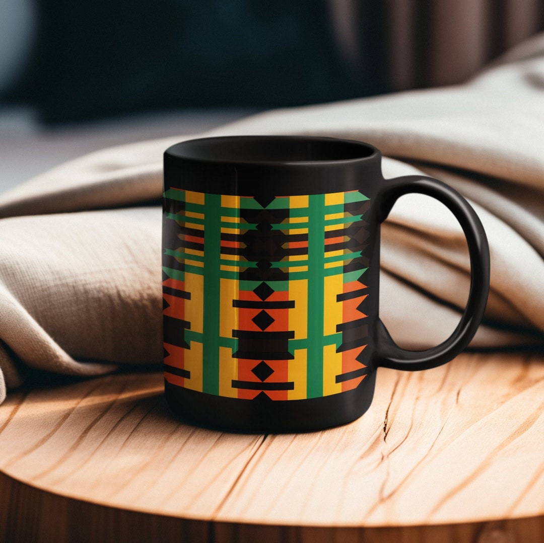 African Art Mug With Kente Cloth Design Black Ceramic Coffee Mug 11 Oz ...
