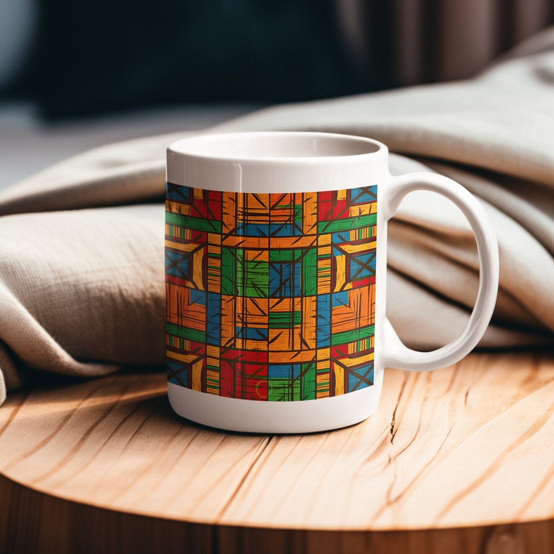 African Art Mug With Kente Cloth Design White Ceramic Coffee Mug 11 Oz ...