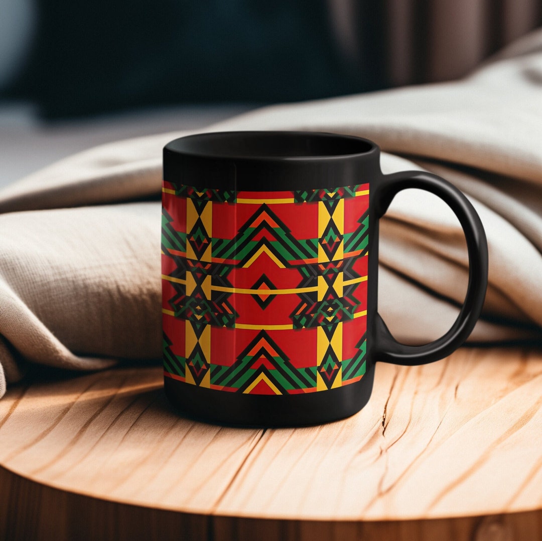 African Art Mug With Kente Cloth Design Black Ceramic Coffee Mug 11 Oz ...