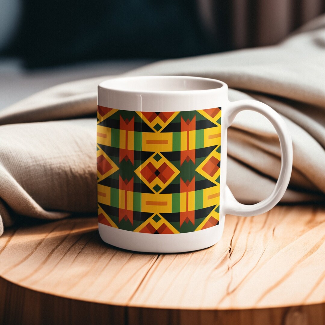 African Art Mug With Kente Cloth Design White Ceramic Coffee Mug 11 Oz ...