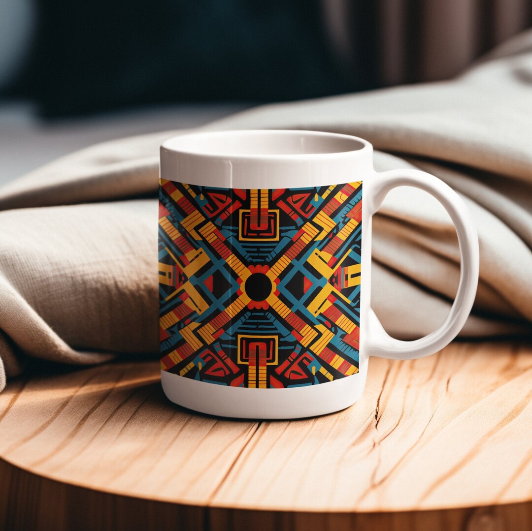 African Art Mug With Kente Cloth Design White Ceramic Coffee Mug 11 Oz ...