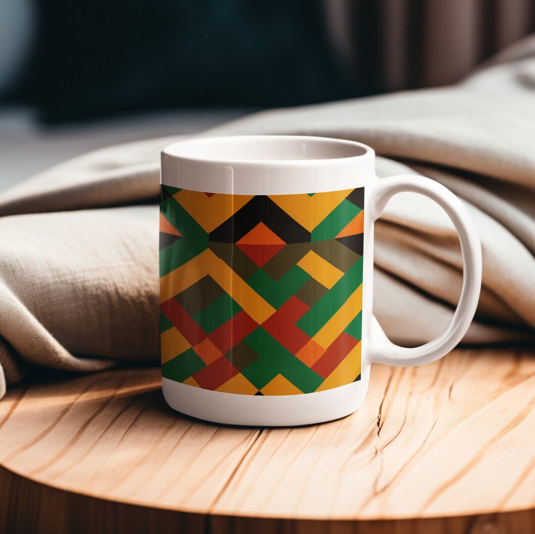 African Art Mug With Kente Cloth Design White Ceramic Coffee Mug 11 Oz ...