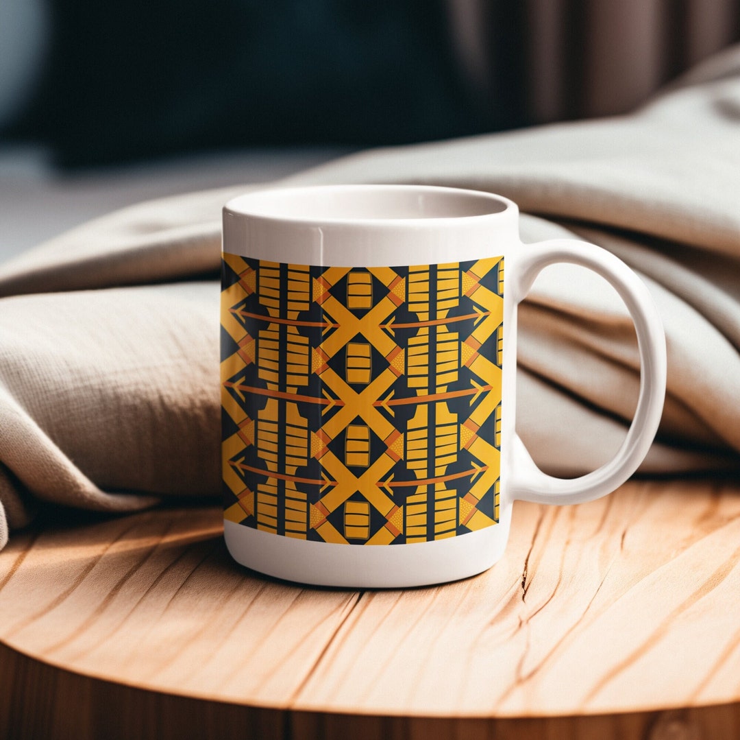 African Art Mug With Kente Cloth Design White Ceramic Coffee Mug 11 Oz ...