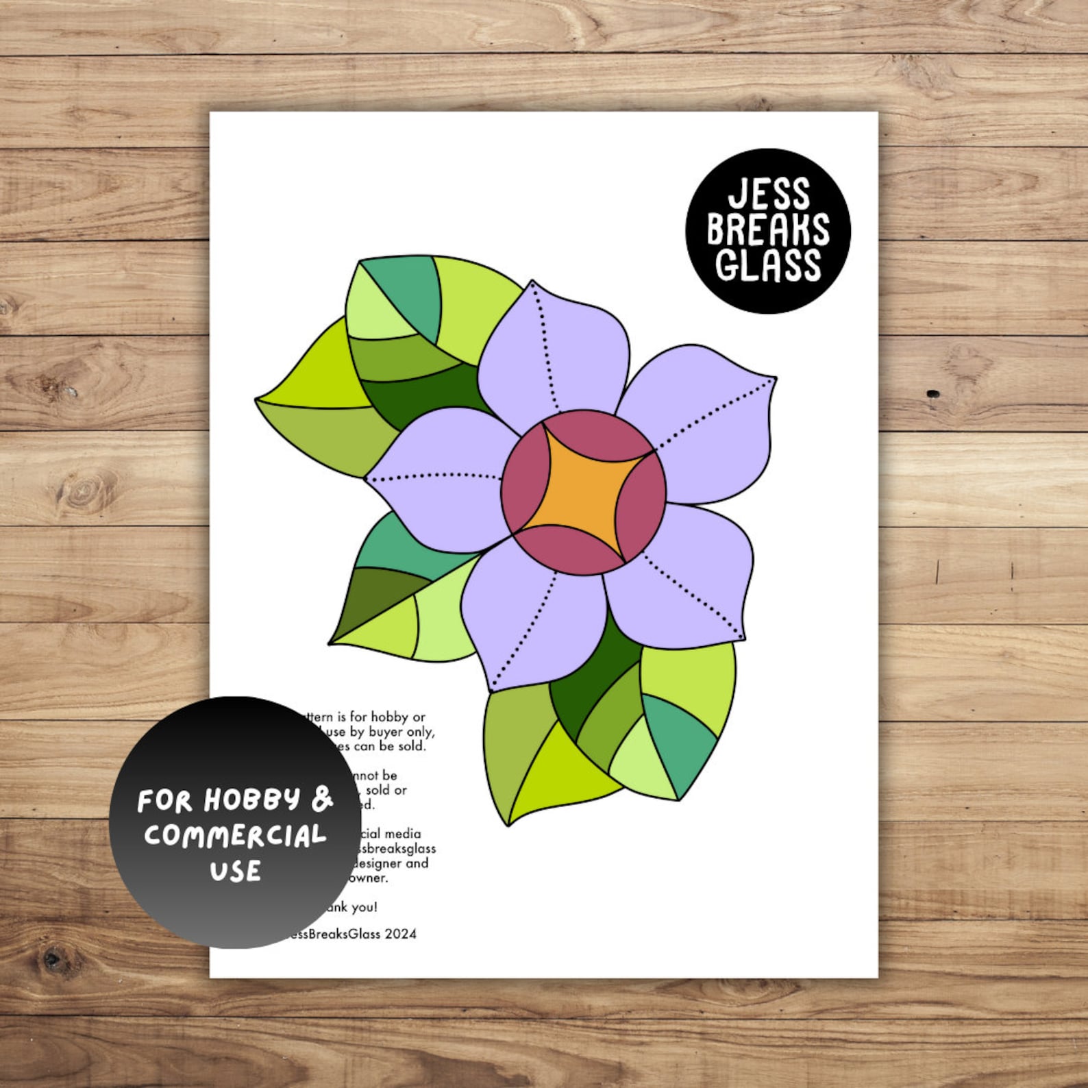 Flower With Leaves Stained Glass Pattern // DIGITAL DOWNLOAD Hobby and ...