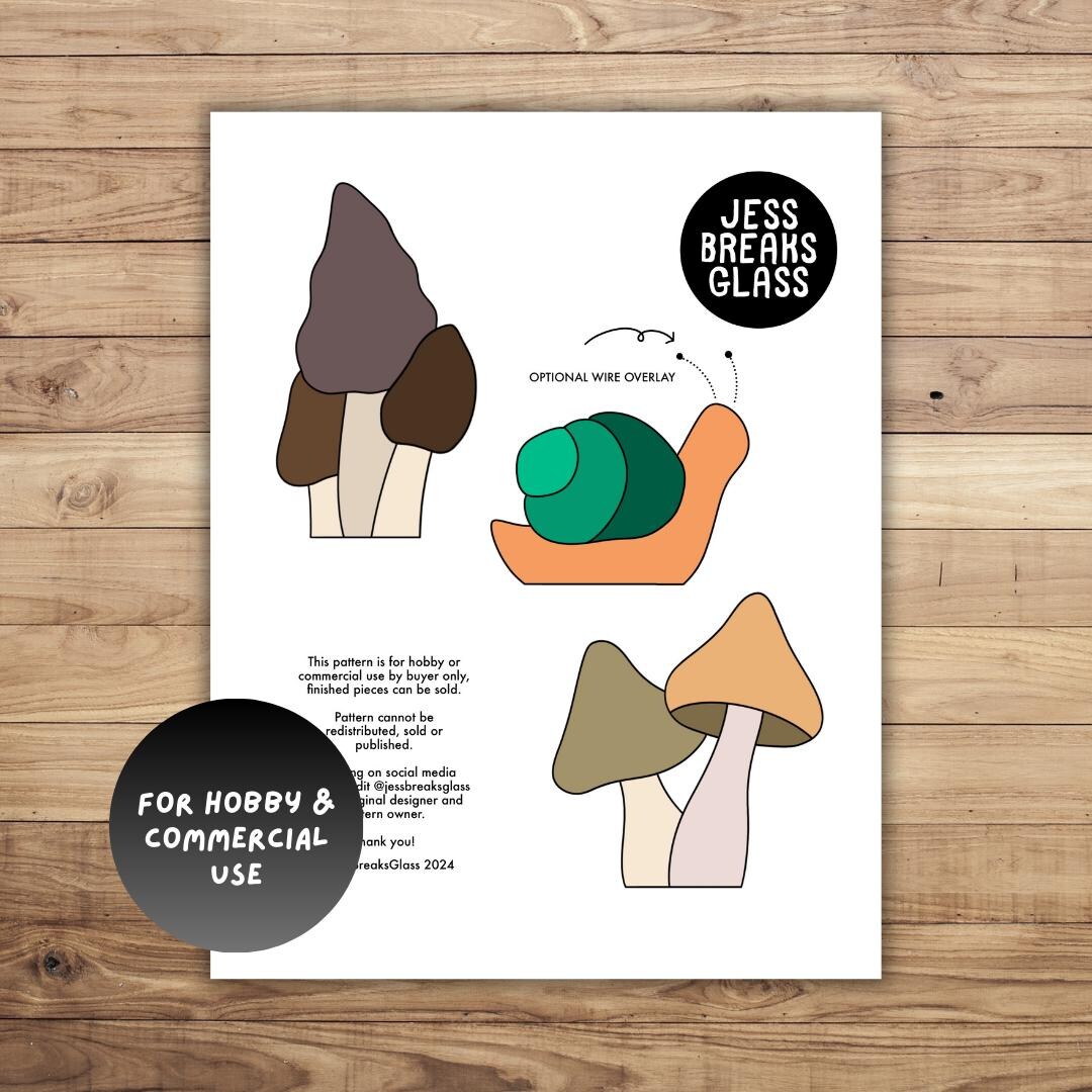 Mini Standees 1: Mushrooms + Snail • Stained Glass Pattern // DIGITAL ...