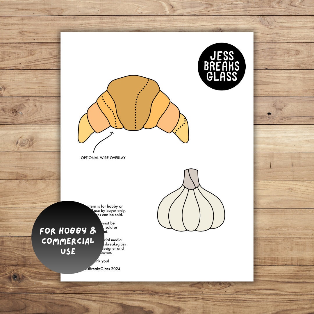 Croissant and Garlic • Stained Glass Pattern // DIGITAL DOWNLOAD Hobby ...