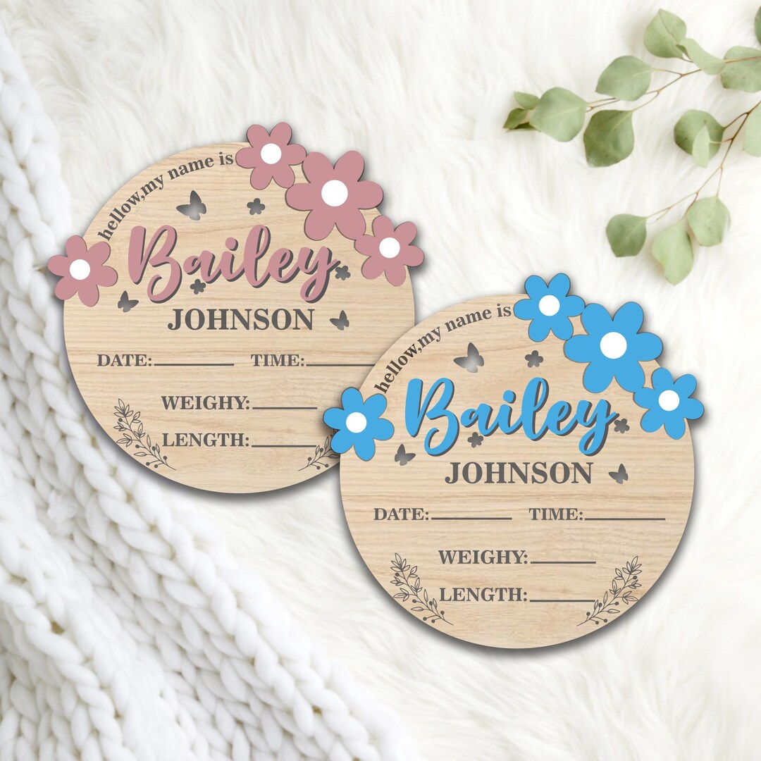 Birth Announcement Sign, Wooden Name Sign for Baby, Baby Name Reveal ...