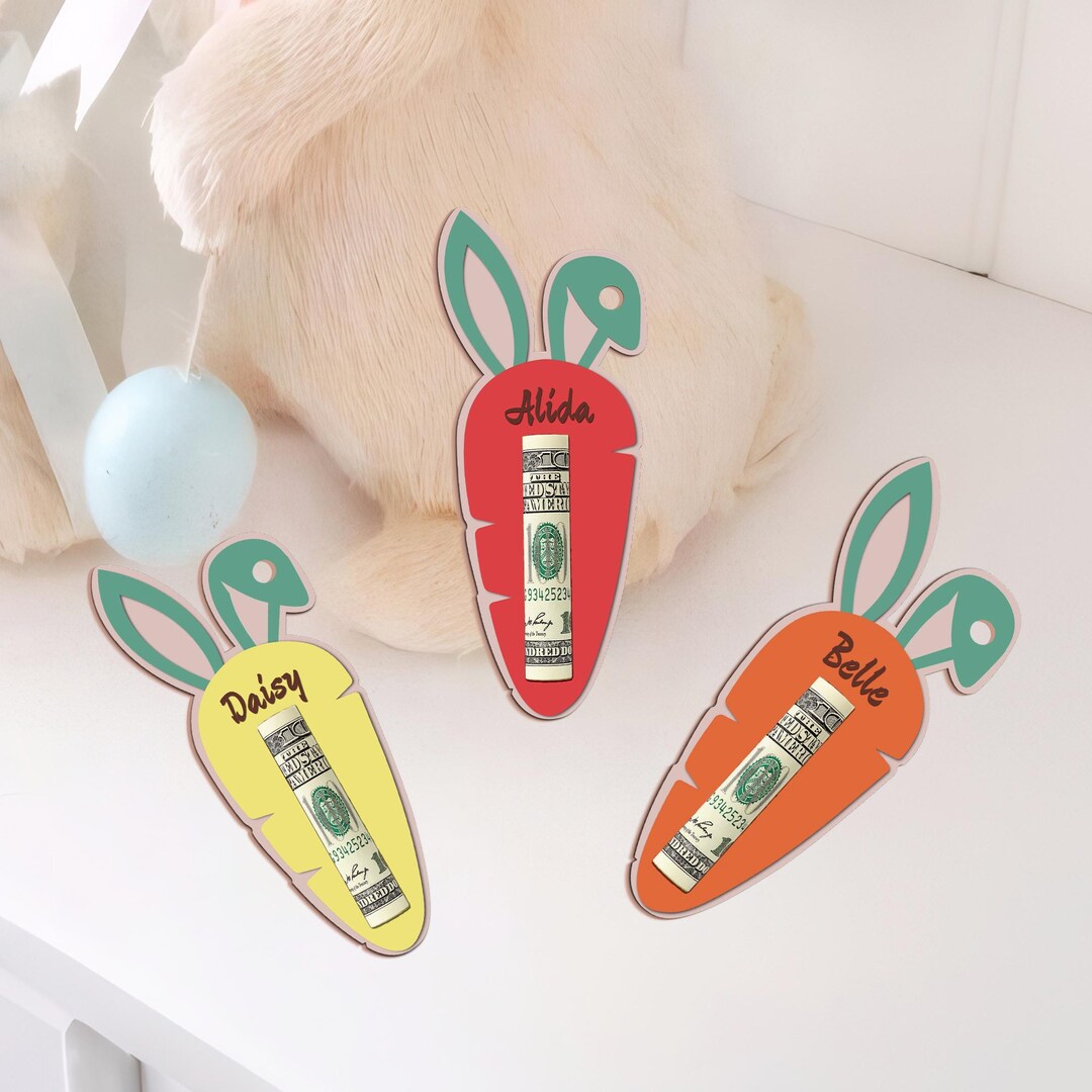 Easter Gift, Ester Bunny-carrot Shape Wooden Money Holder, Easter ...