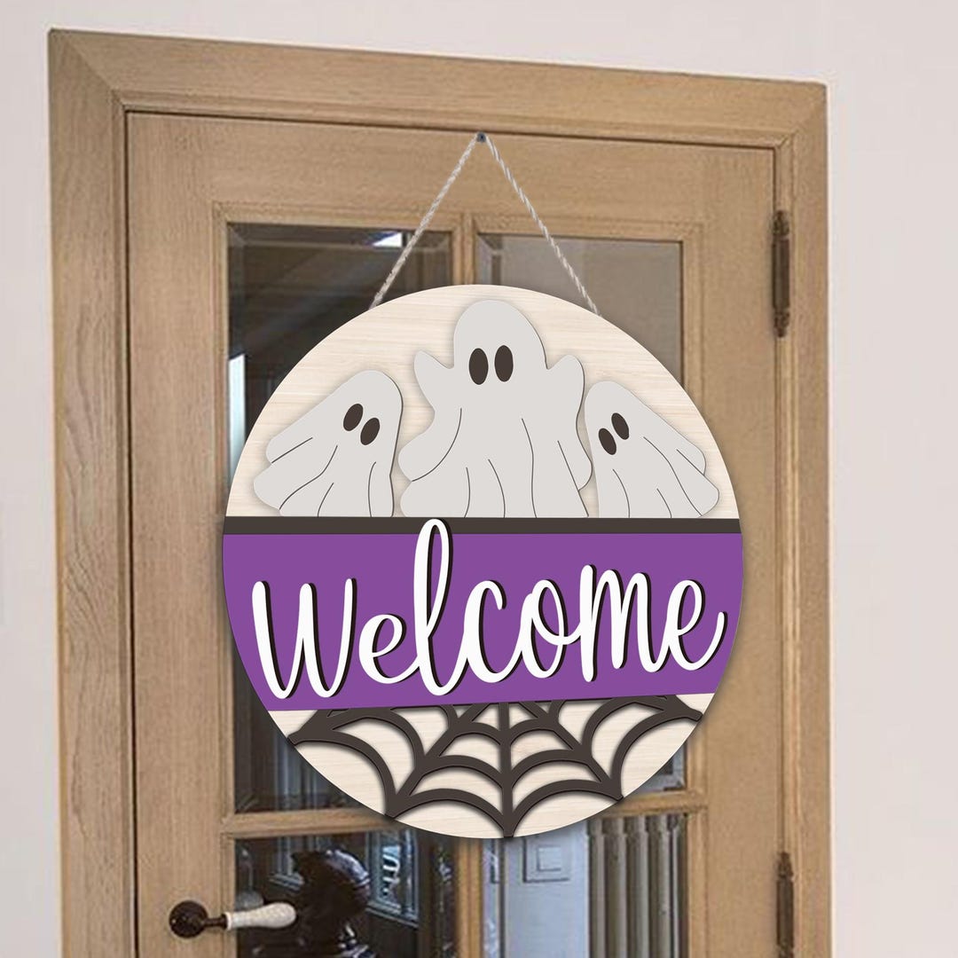 Halloween Door Sign, Halloween Front Door Hanger, Welcome Door Decor ...