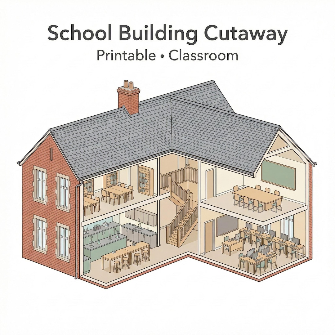 School Cutaway Coloring Pages | Isometric Worksheets (PDF Download) - Etsy