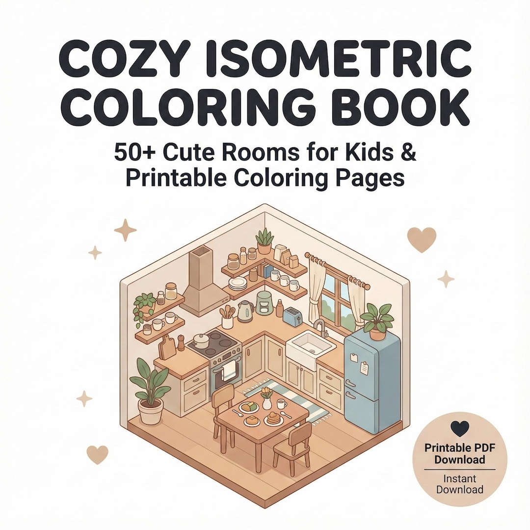 Dollhouse Coloring Book for Kids | Isometric Rooms (PDF) - Etsy