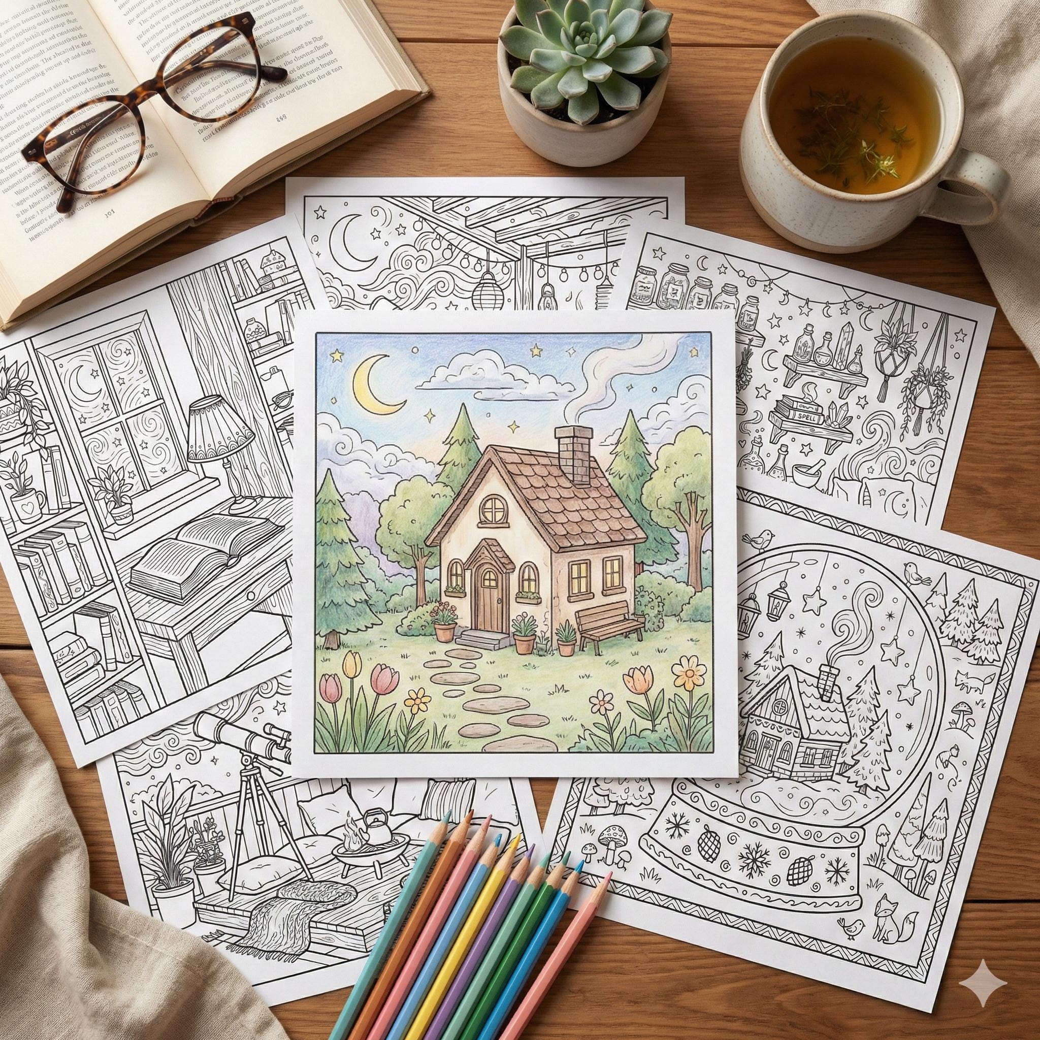 30 Pages Cozy Doodle Coloring Book | Stress Relief Coloring | Whimsical ...