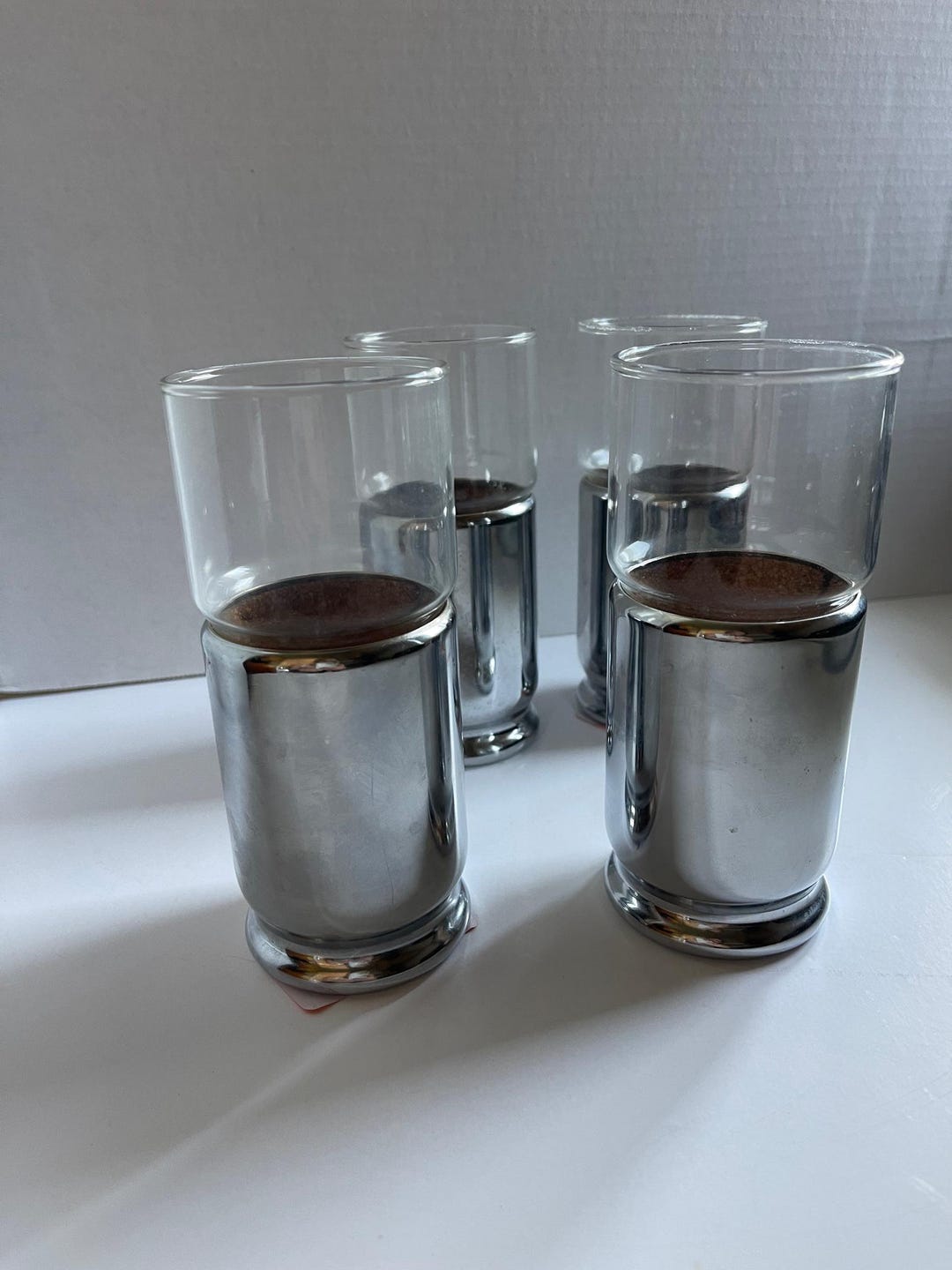 MCM Glass High Balls in a Cork Lined Chrome Tone Sleeve, Hellerware ...