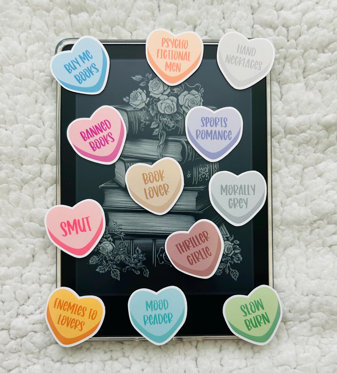 Glossy Candy Heart Book Tropes and Tags Sticker -- Kindle Stickers ...