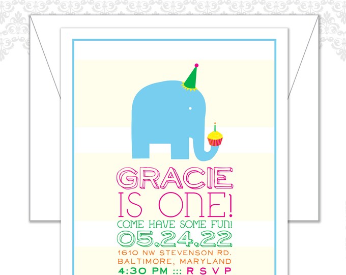 Elephant Birthday Invitation, Safari Party, Elephant Birthday Invite ...
