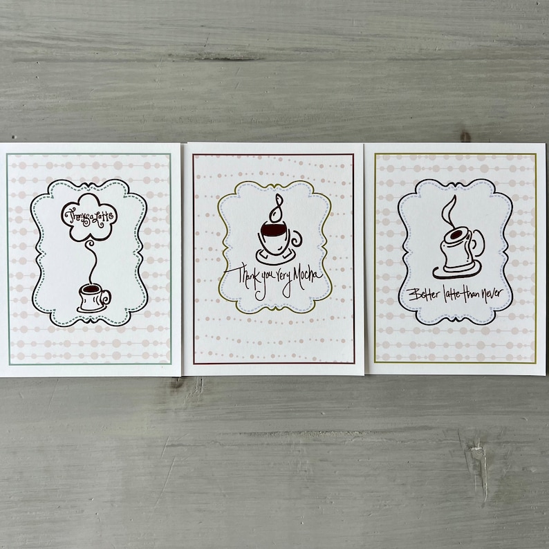 Coffee Themed Greeting Cards Pack of 12 Variety Pack Thanks - Etsy