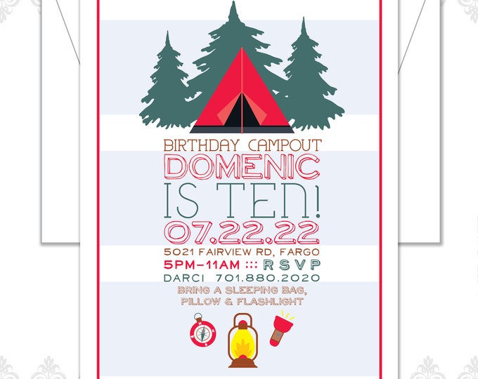 Backyard Campout Birthday Invitation, Camping Invite, Tent, Backyard ...