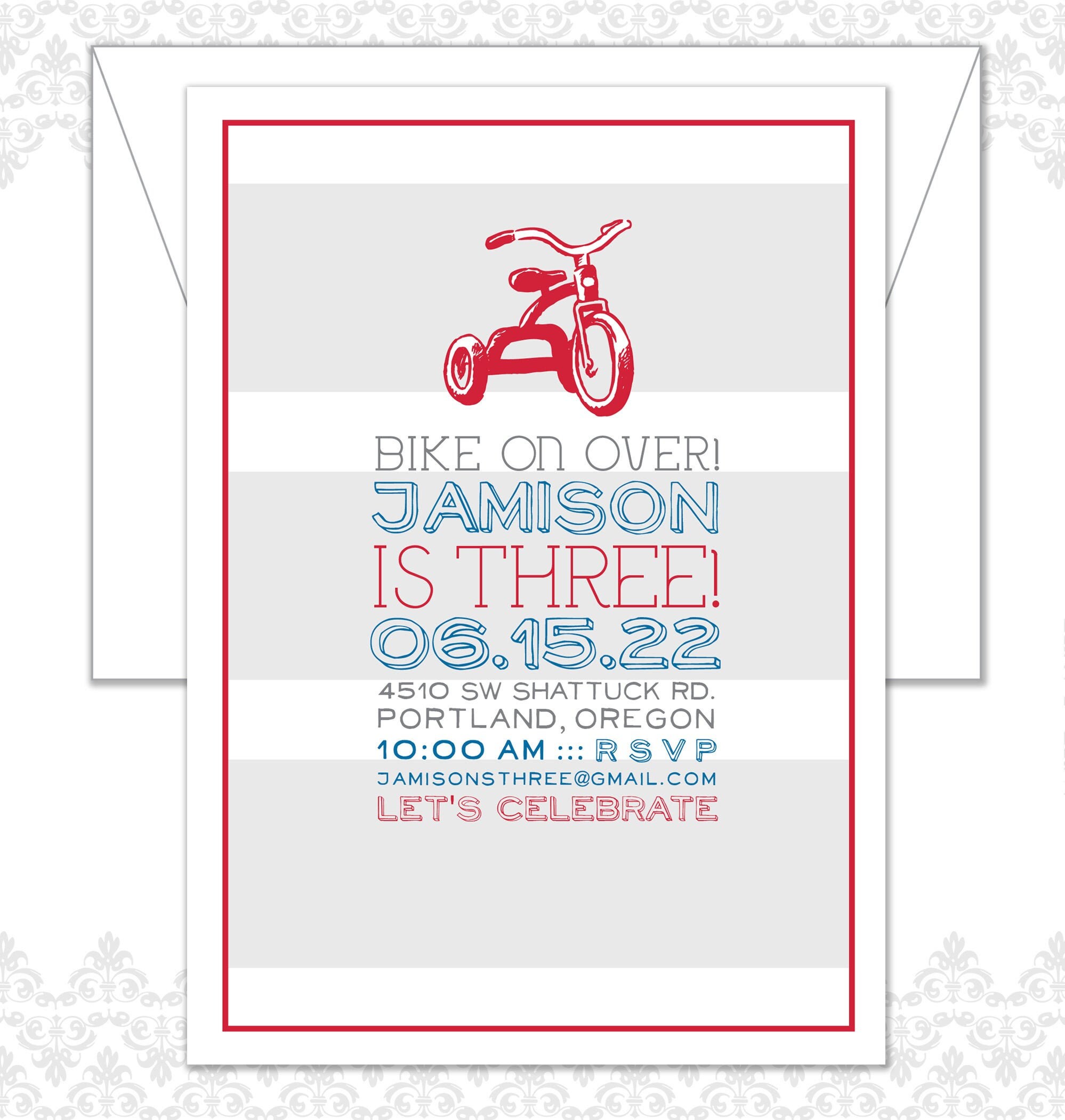 Tricycle Birthday Invite, Tricycle Theme Party, Red Tricycle Party ...