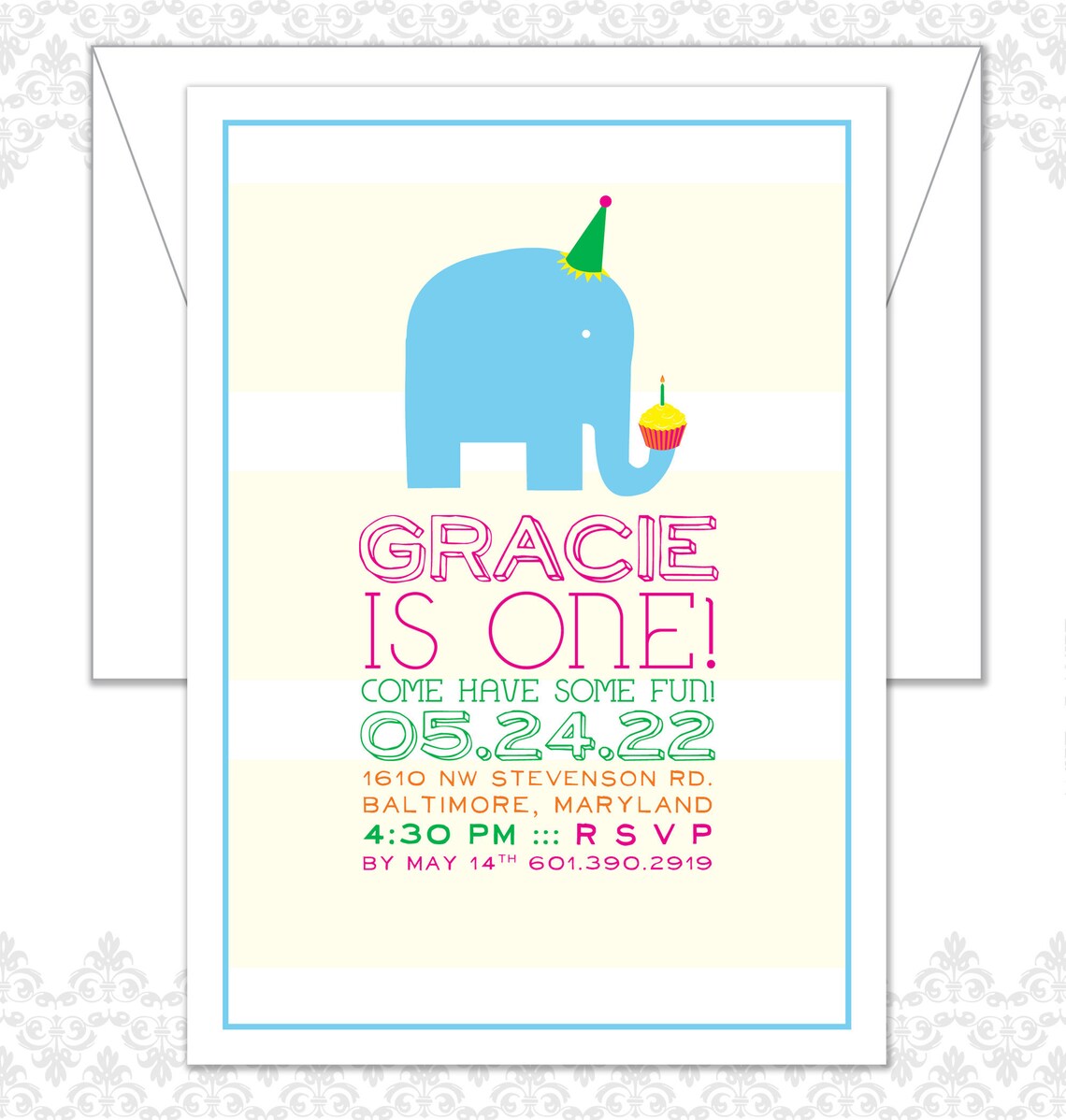 Elephant Birthday Invitation, Safari Party, Elephant Birthday Invite ...
