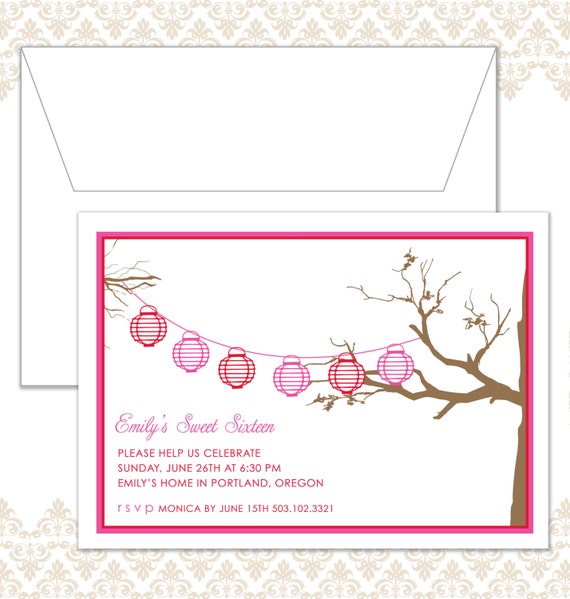 Lantern Sweet Sixteen Birthday Invitation Chinese Lantern | Etsy