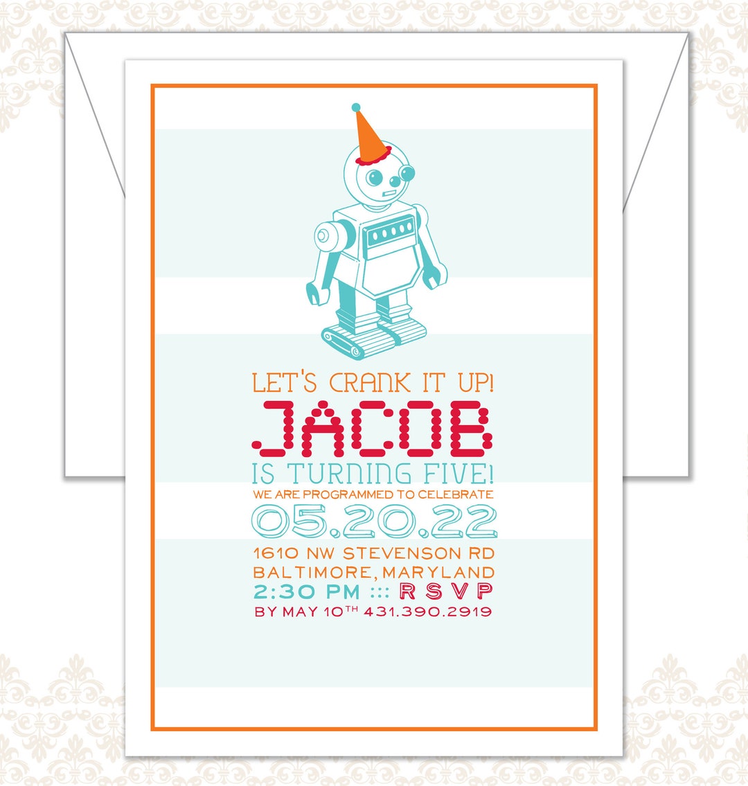 Robot Birthday Party Invitation, Robot Party, Robots Kids Birthday ...