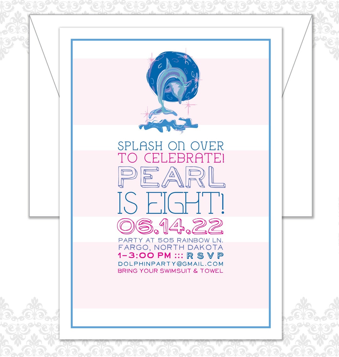 Dolphin Birthday Invite, Splash Invite, Dolphin Party, Modern Dolphin ...