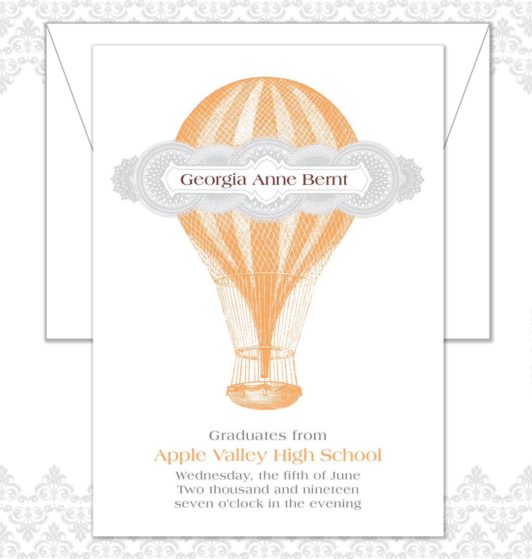 Hot Air Balloon Graduation Announcement, Vintage Graduation Invite, Hot ...