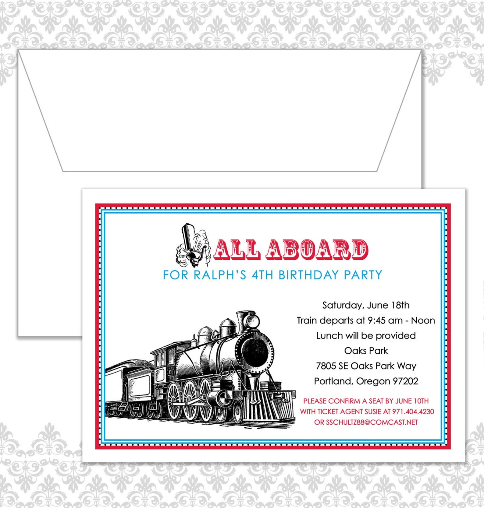 Train Birthday Invite, Railroad Train Party, Train Whistle Invitation ...