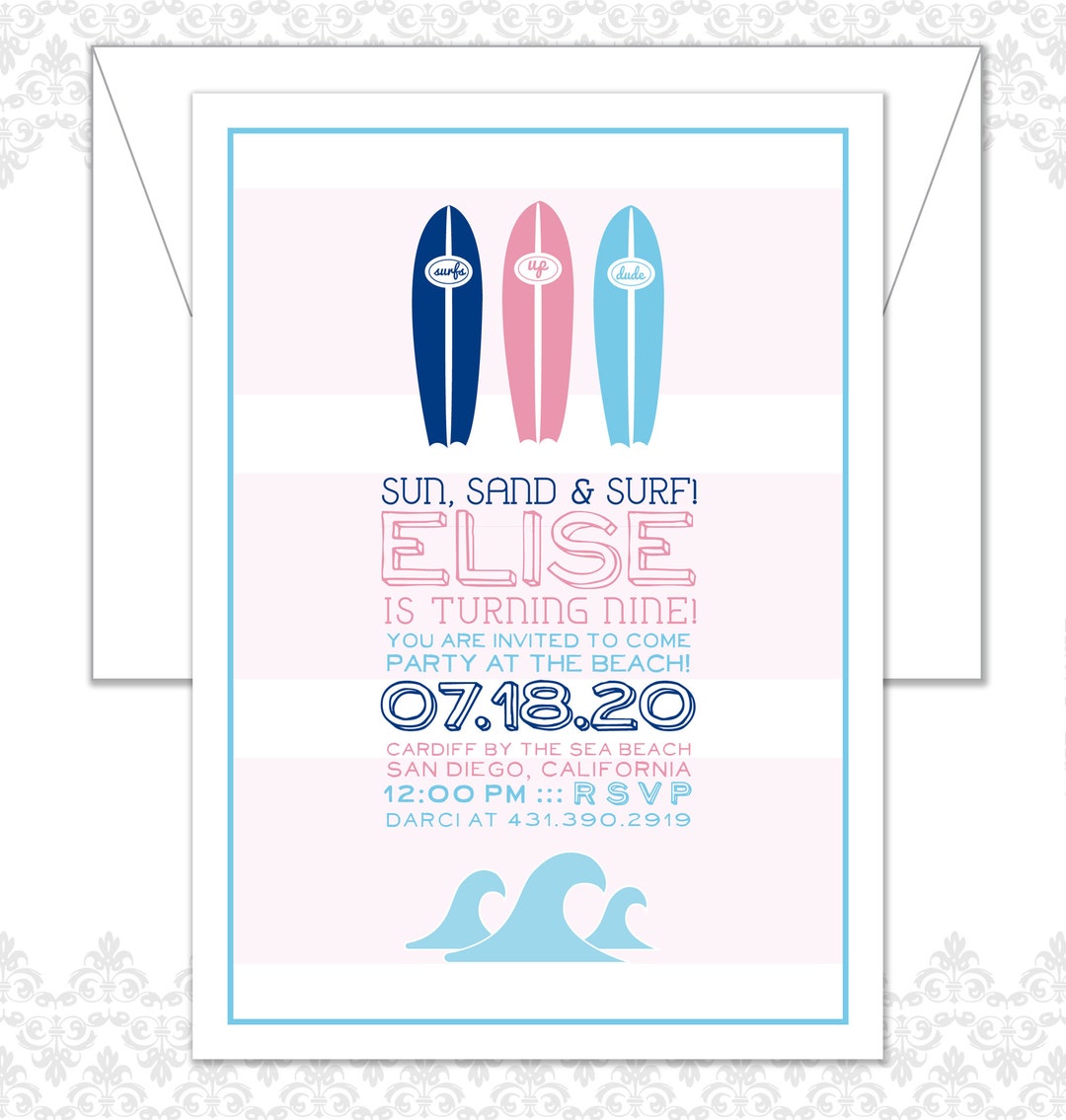 Surfboard Beach Party Invite With Envelopes, Beach Party, Surfboards ...