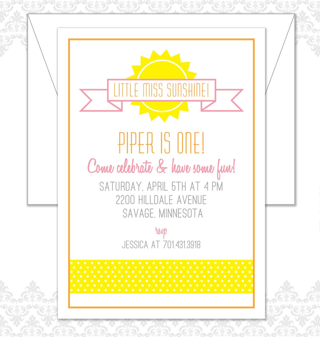 Little Miss Sunshine Birthday Invite, Sunshine Party Invite, You Are My ...