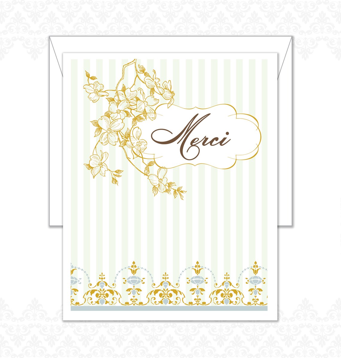 Merci Vintage Floral Thank You Cards Pack of 12, Vintage Design, Flower ...