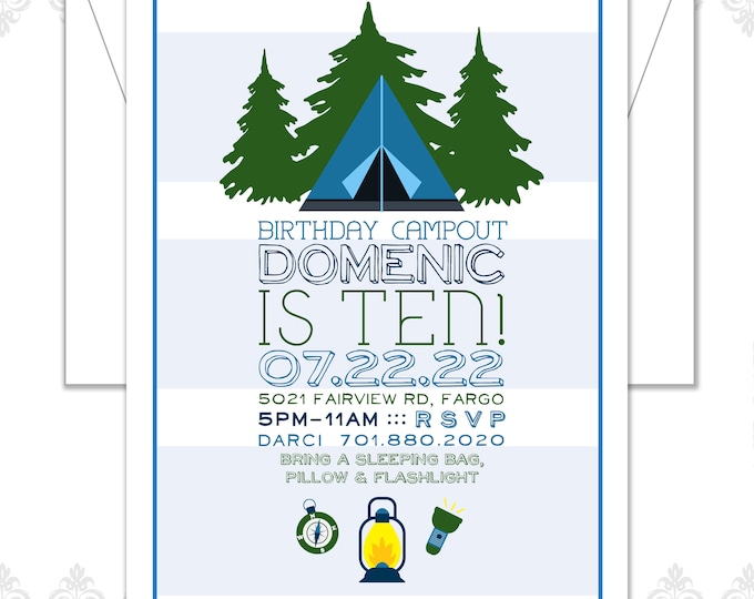 Backyard Campout Birthday Invitation, Camping Invite, Tent, Backyard, Campout, Sleepover ...